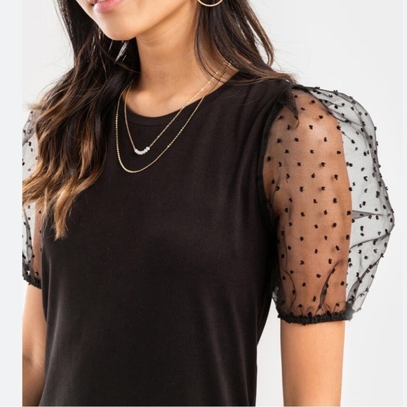 Blue Rain | Tops | Nwot Blue Rain Black Sheer Puff Sleeve With Swiss ...
